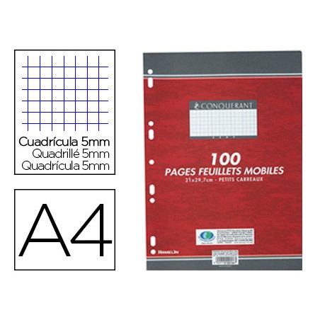 Feuillet mobile conquérant sept a4 210x297mm 100 pages 90g 5x5mm ...