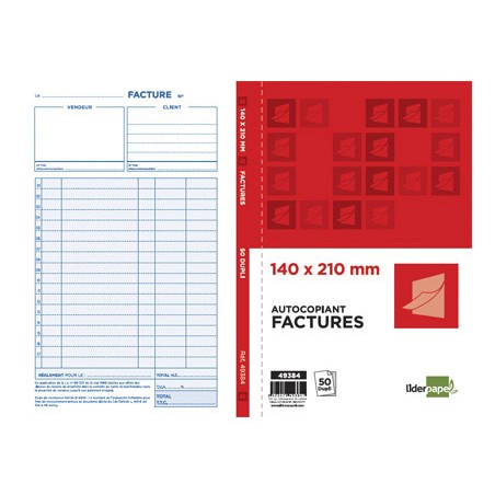 Manifold autocopiant liderpapel factures 140x210mm 50 duplis